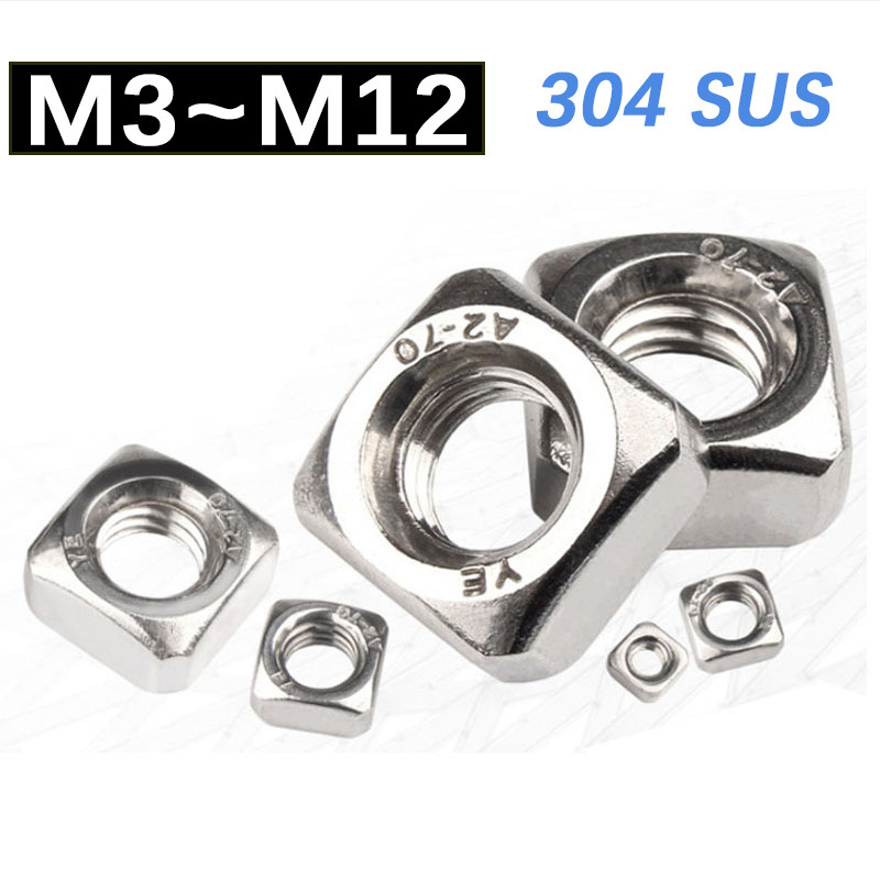 304 Stainless Steel Square Nuts Square Screw Cap M3 M4 M5 M6 M8 M10 M12 ...