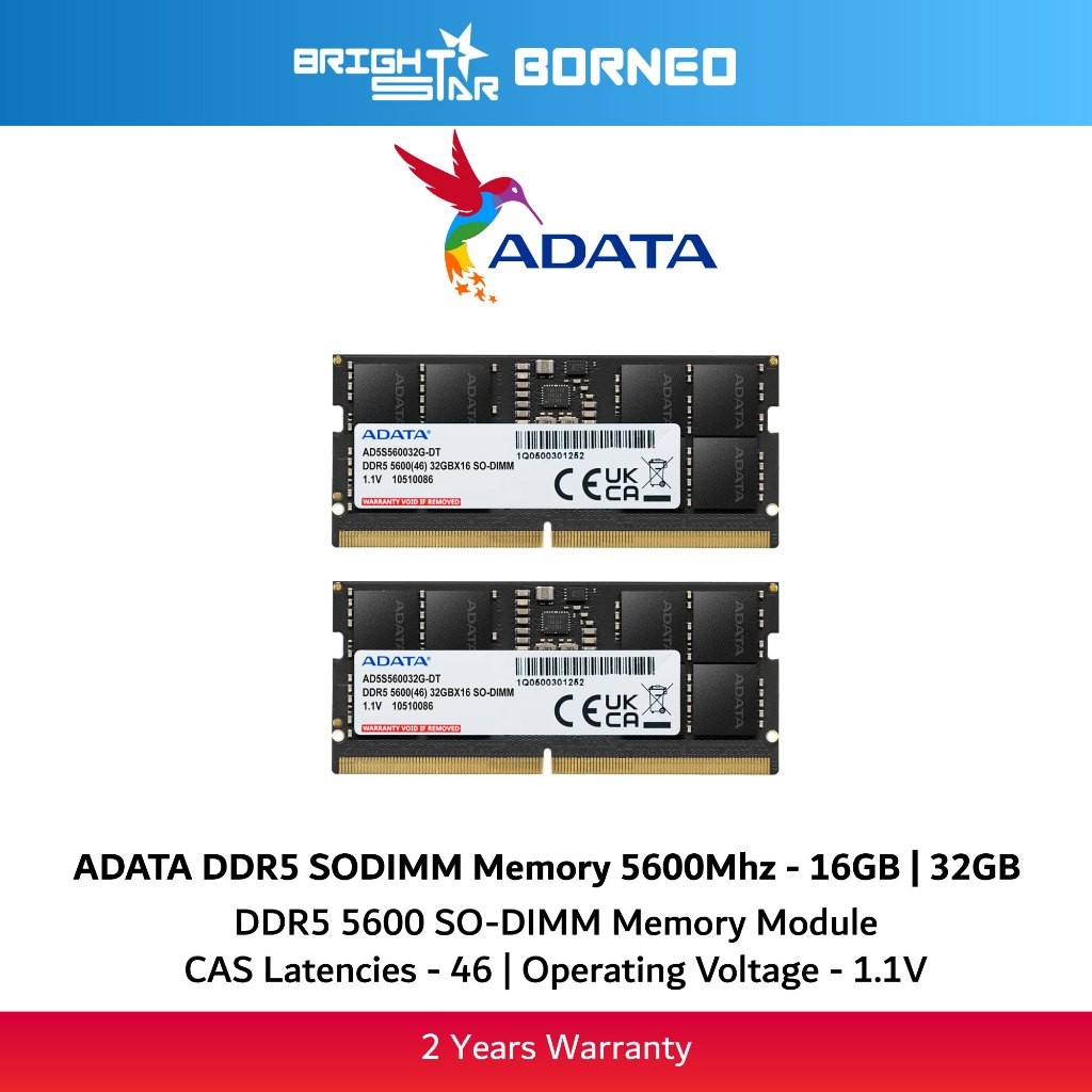 ADATA DDR5 SODIMM Memory 5600Mhz - 16GB | 32GB Single Stick | Shopee ...