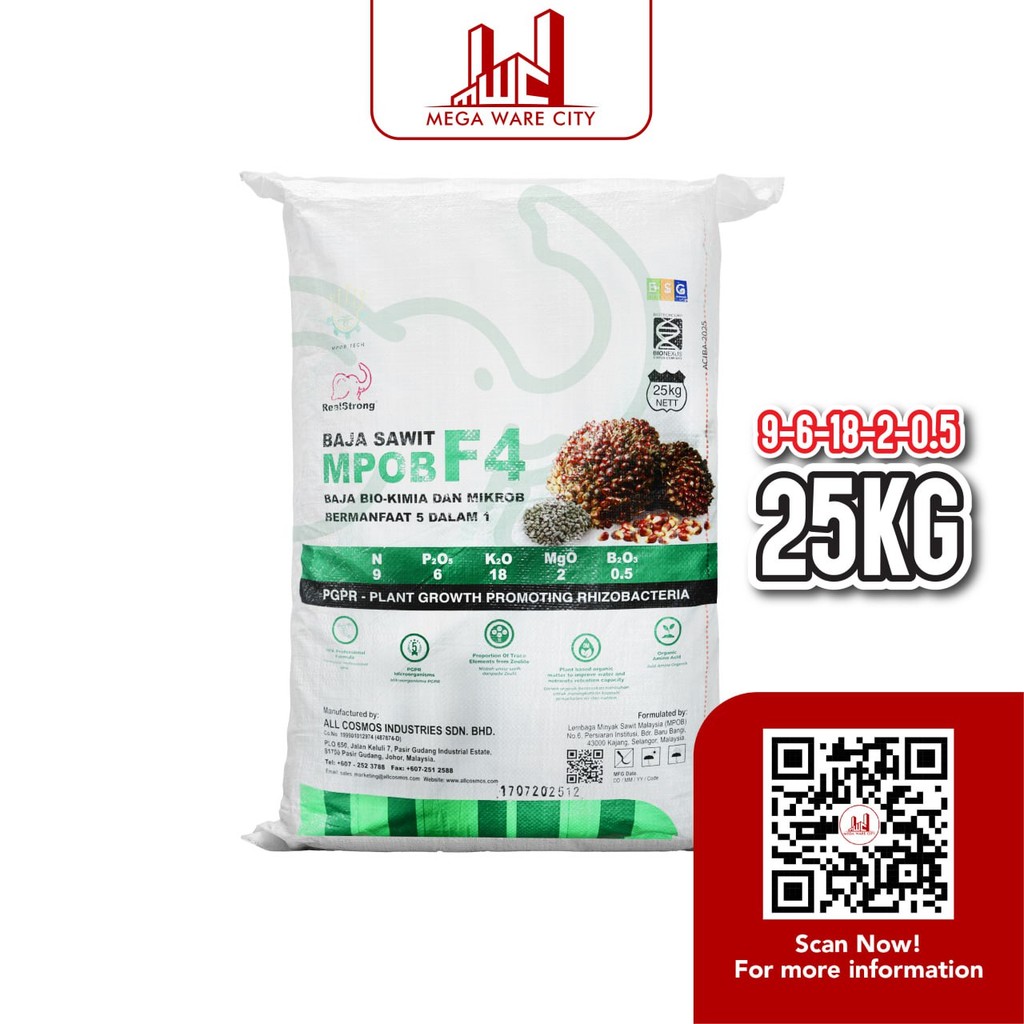 REAL STRONG MPOB F4 5 in 1 Oil Palm Fertilizer 9-6-18-2+0.5 25kg ...