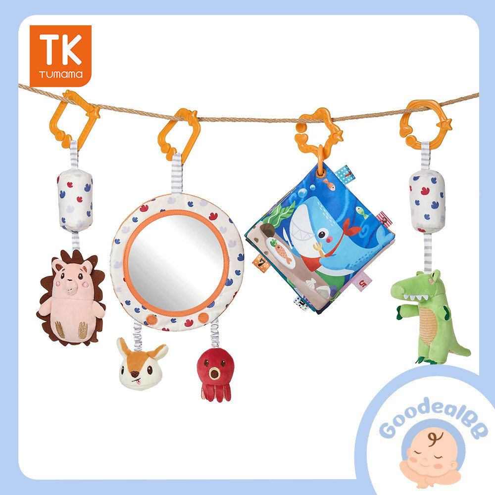 Tumama Kids Tummy Time Toy Set for Babies – Soft Mirror, Rattle ...