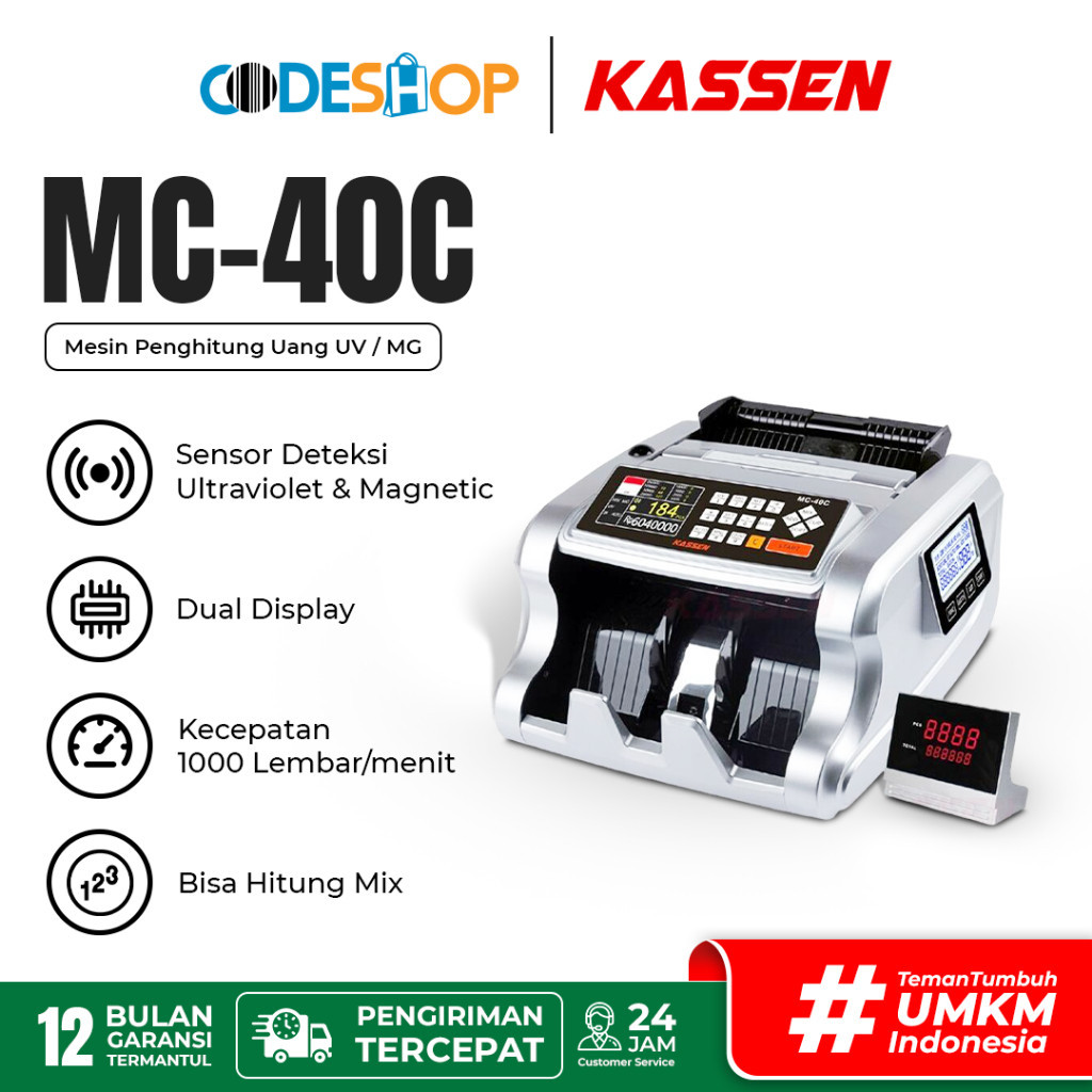 MESIN Kassen MC-40C Money Counting Machine Money Bill Counter Dual ...