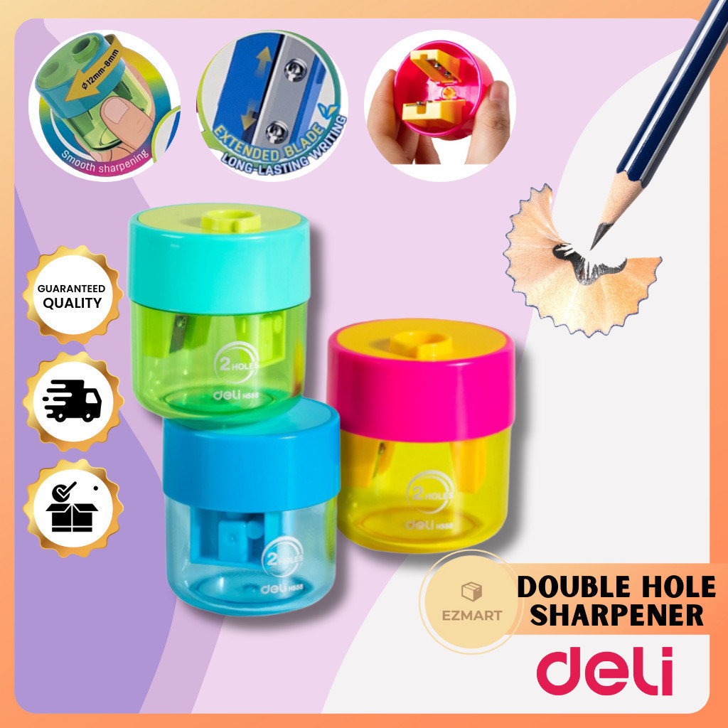 Deli Pencil Sharpener Double Hole Plastic Manual Mechanical Pencil ...
