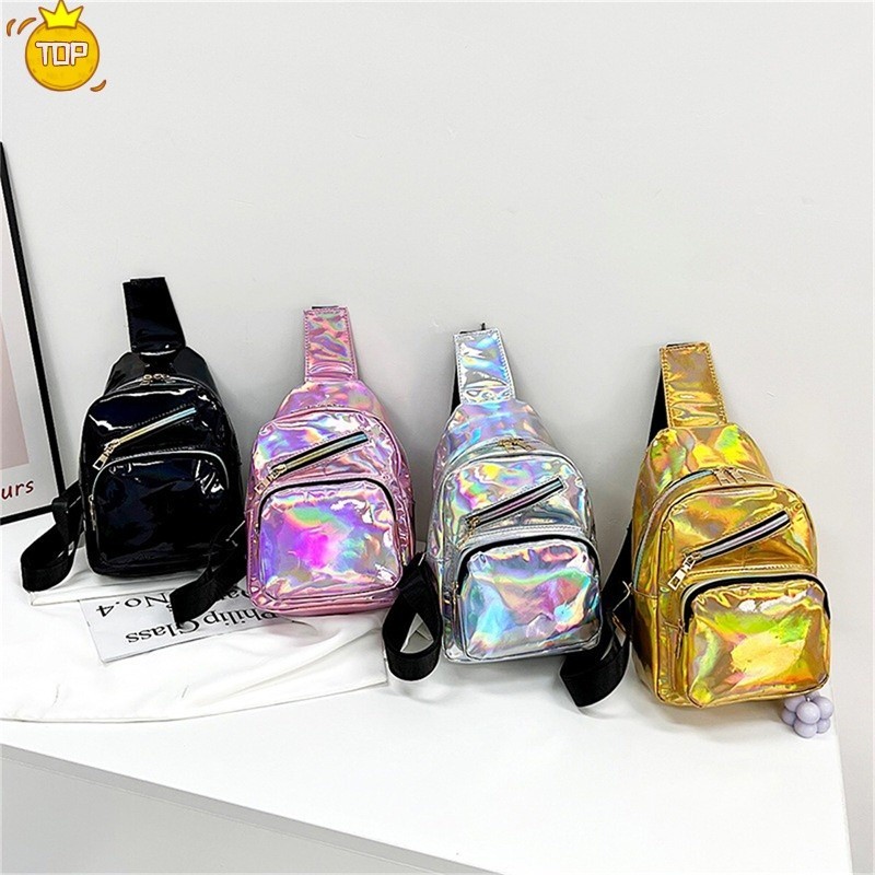 Holographic Sling Bag for Women, Laser Reflective Sling Backpack Small ...