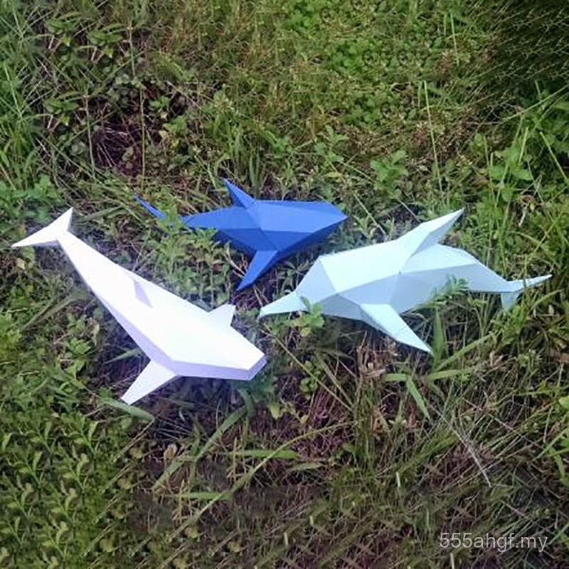 Lumba-lumba, ikan paus dan ikan hiu model kertas buatan tangan geometri ...