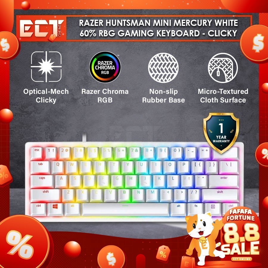 Razer Huntsman Mini Mercury White 60% RBG Gaming Keyboard - Linear ...