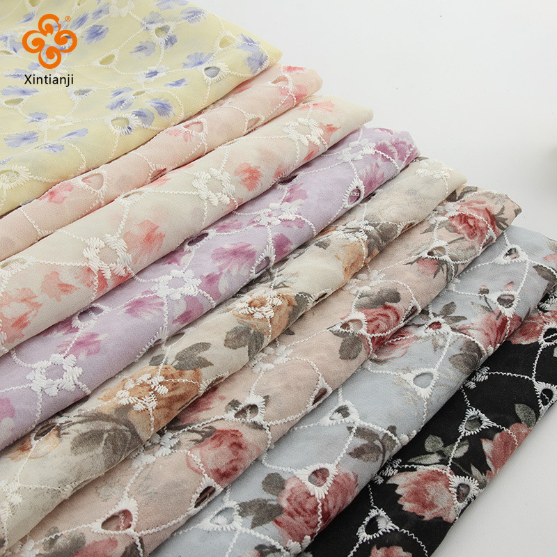 Printed Embroidery Chiffon Milk Silk Fabric Diy Summer New Princess ...