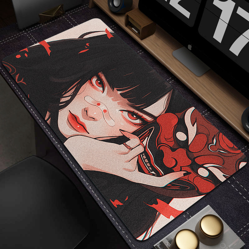 Gamer Mouse Pad Oni Devil Mask Rubber Mouse Mat Anime Girls Large ...