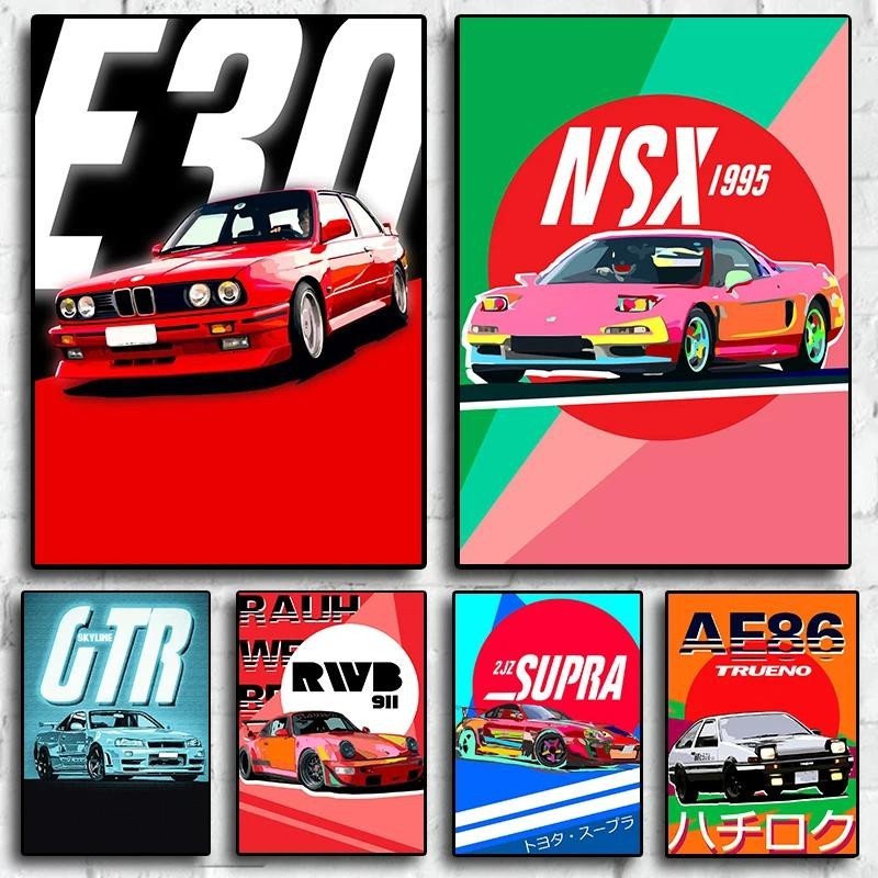 Poster Kanvas Seni Kartun Kereta Neon JDM Jepun Moden - Hiasan Dinding ...