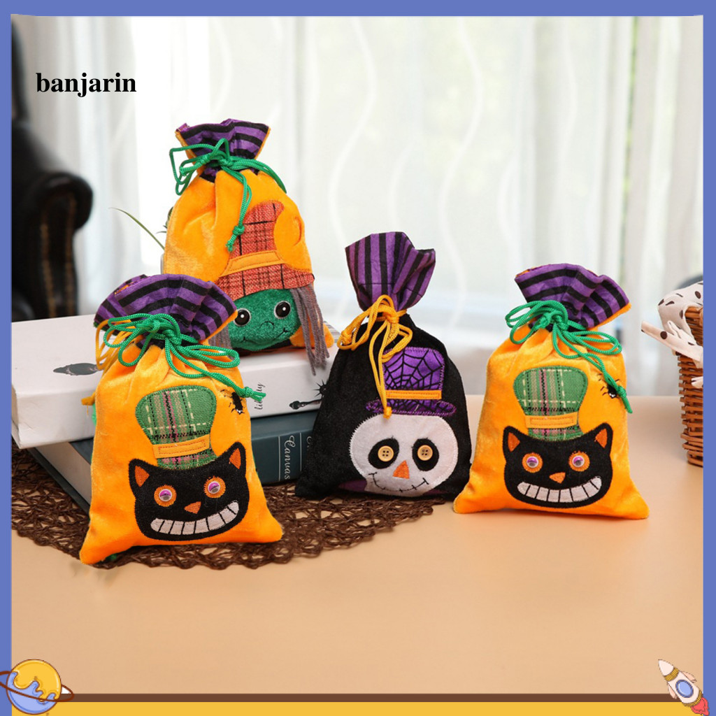 Banjarin Halloween Drawstring Bag Reusable Halloween Gift Bag Spooky ...