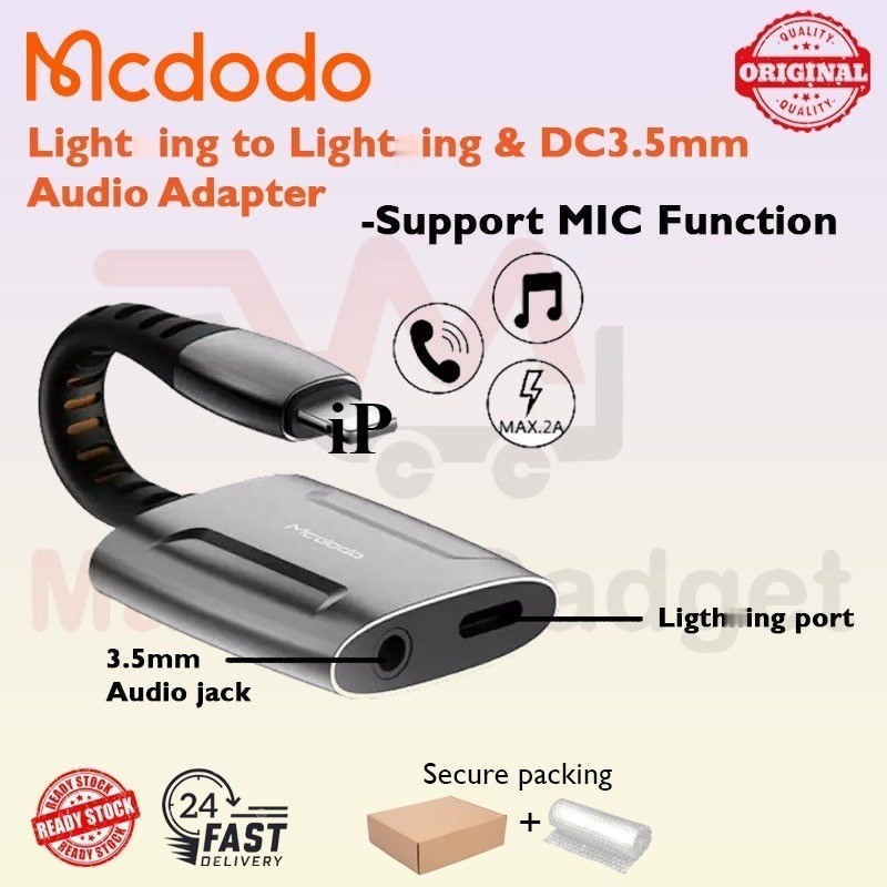 Mcdodo iP to iP & DC3.5mm Audio Adapter with Mic Support for iP CA-6340 ...