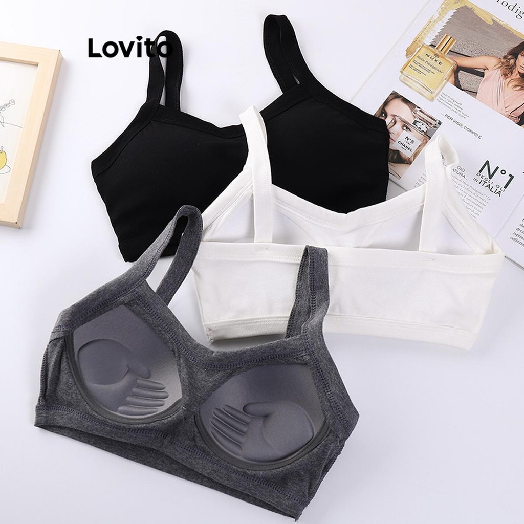 Lovito Sporty Plain Basic Sports Bra for Women LNL51109 Lovito Bra ...