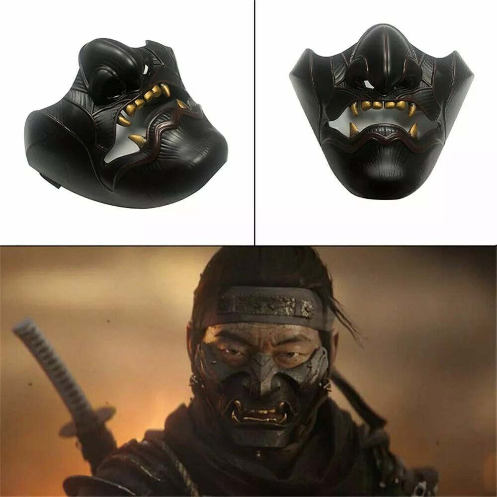 Cosplay Ghost of Tsushima Sakai Half Face Samurai Mask Black Halloween ...