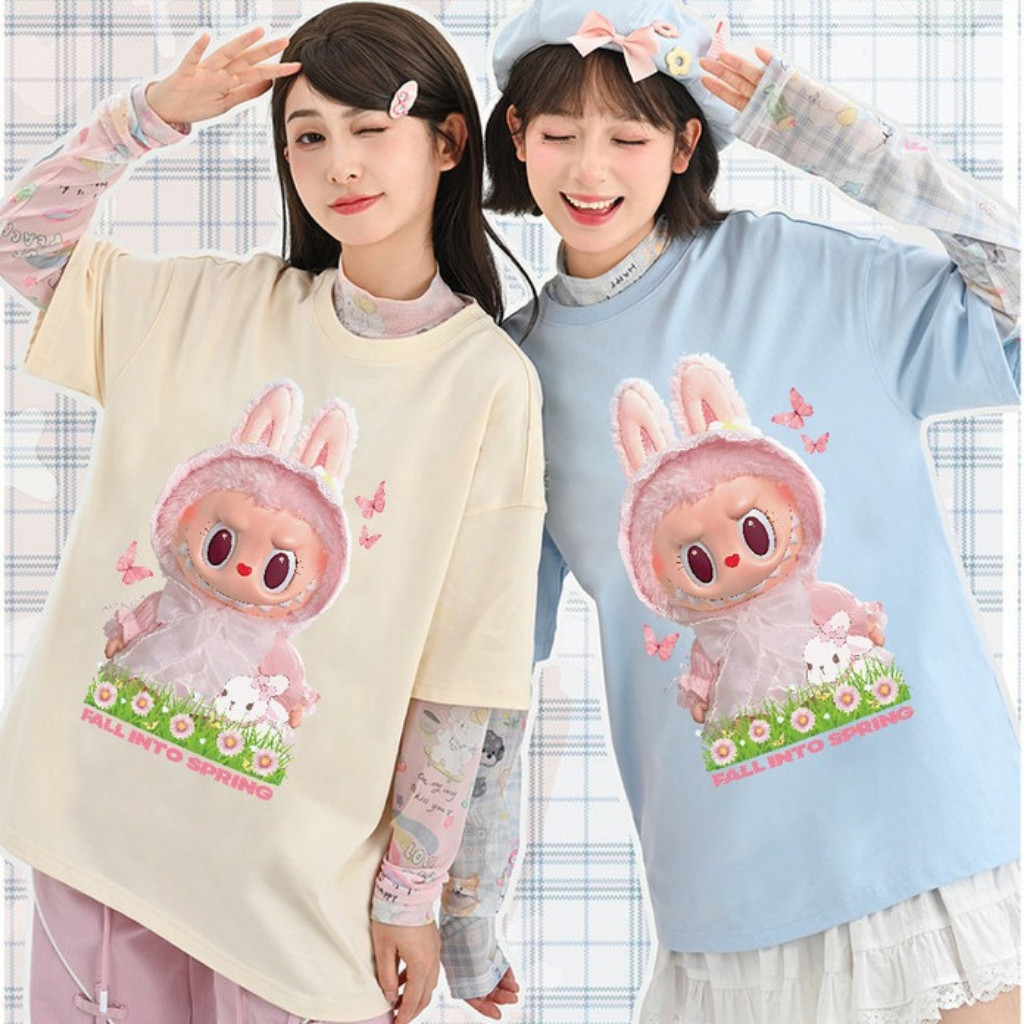 LABUBU T-shirt Fashion Pop Mart Labubu T-shirt Korean Style 100% Cotton ...