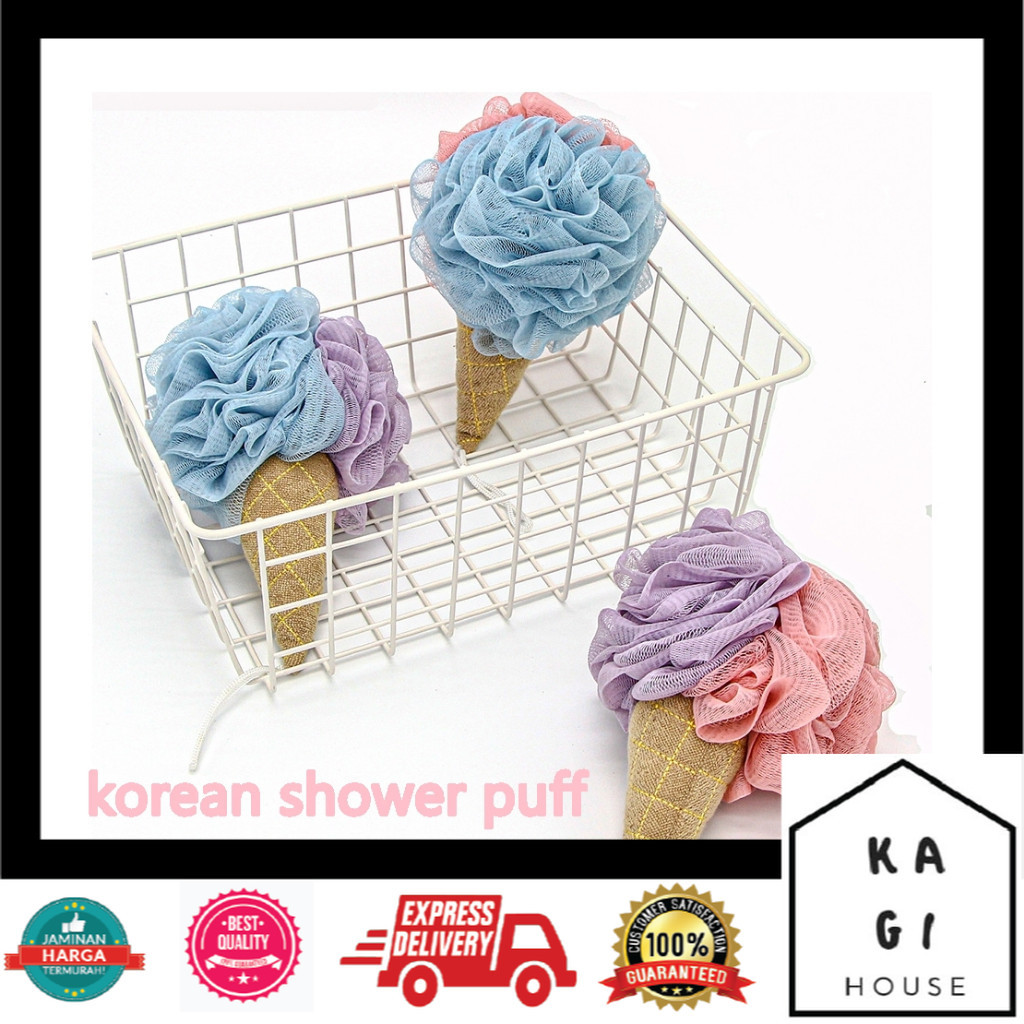 Shower Puff Cute Ice Cream Cone Bath Sponge Cute Korean Bath Sponge 60G ...