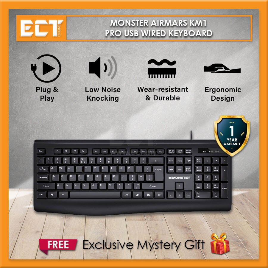Monster Airmars KM1 Pro USB Wired Keyboard - Black / White | Shopee ...