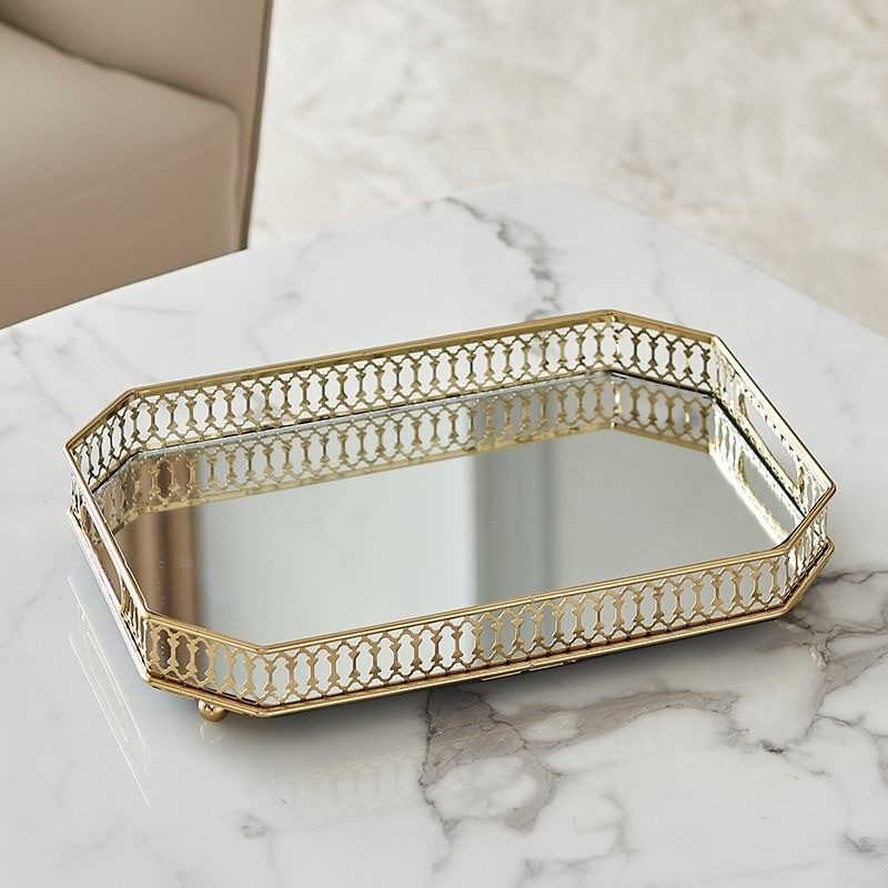 Metal Decorative Tray Home Decorative Table Storage Mirror Tray Jewelry ...