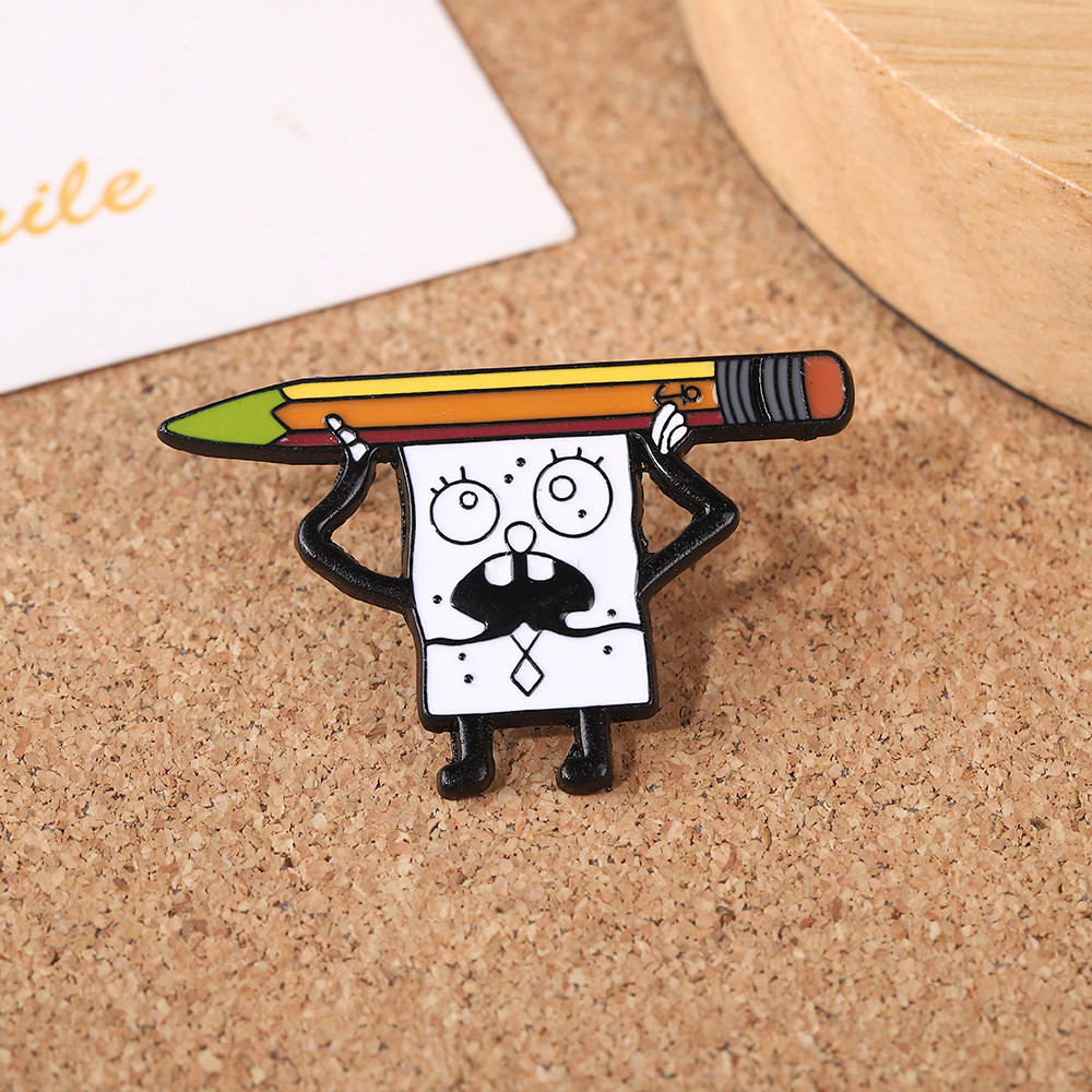 Alloy SpongeBob SquarePants Brooch Holding Pencil Cartoon Brooch ...