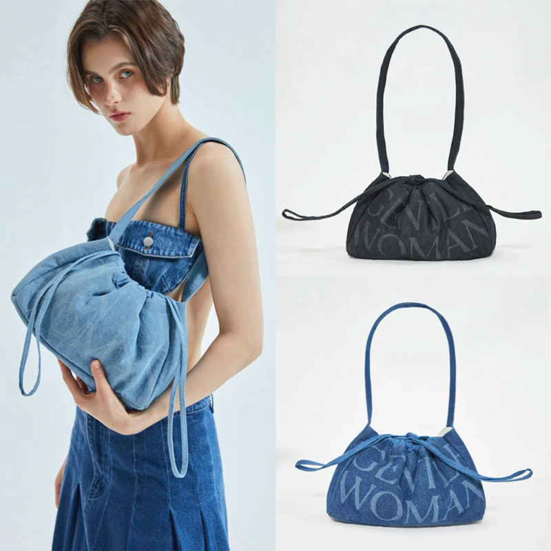 Thailand Fashion Gentle Woman Handbag Denim Dumpling Bag Printed Letter ...