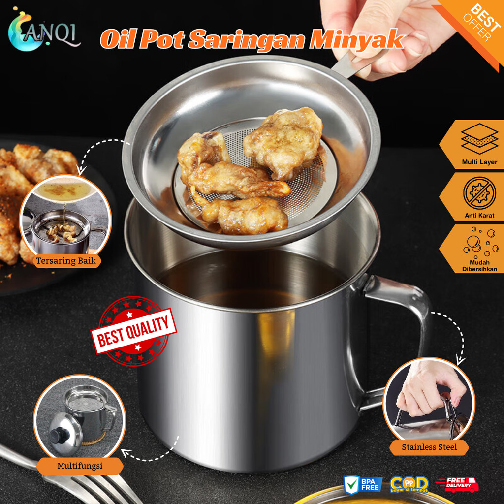 Anqi Oil Pot Stainless Steel Oil Filter Container Oil Filter Glass ...