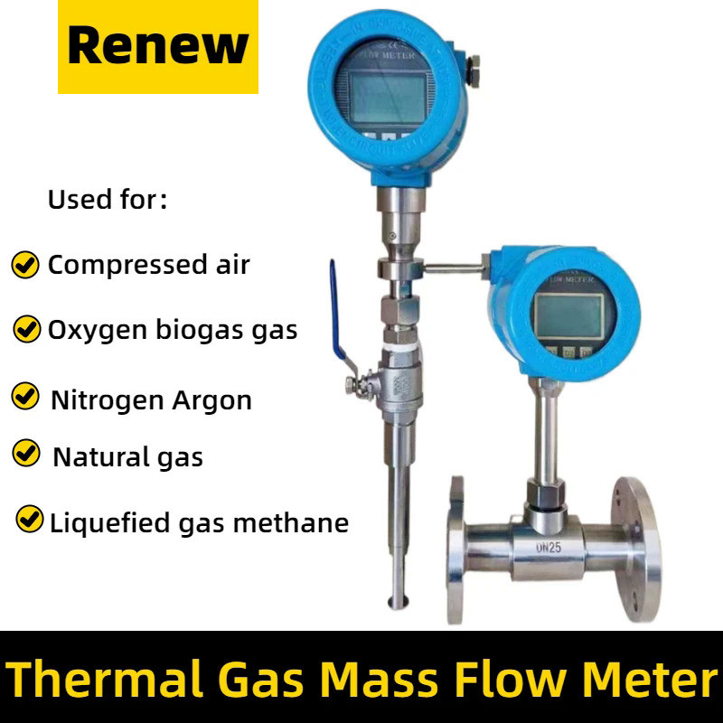 Insertion Thermal Gas Mass Flow Meter Plug-in Rs485 Pipeline Compressed Air Oxygen Nitrogen ...