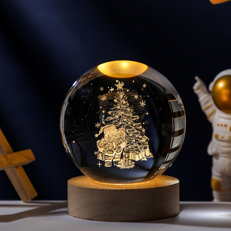 Christmas Crystal Ball Decoration 3D Santa Claus Decor Table Lamp for ...