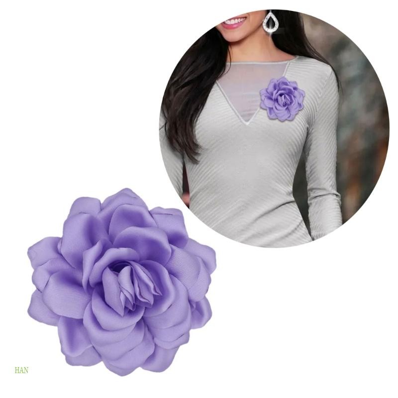 HAN Elegant Big Flower Pin in Soft Fabric Delicate Fabric Flower Brooch ...