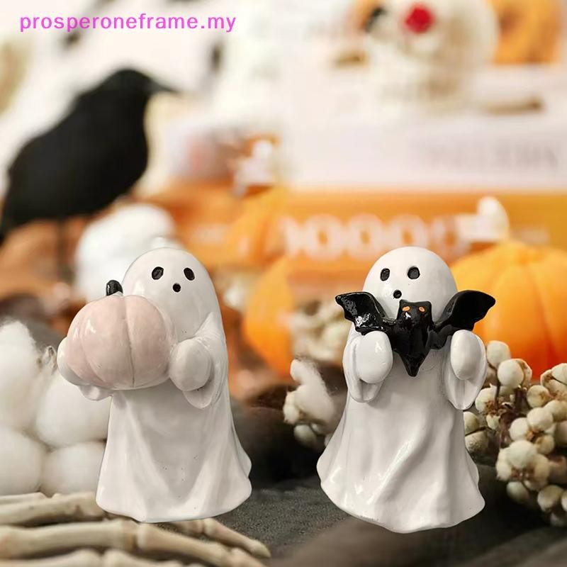 prosperoneframe 1PC Cute Ghost Holding Pumpkin Bat Statue Small Scary ...