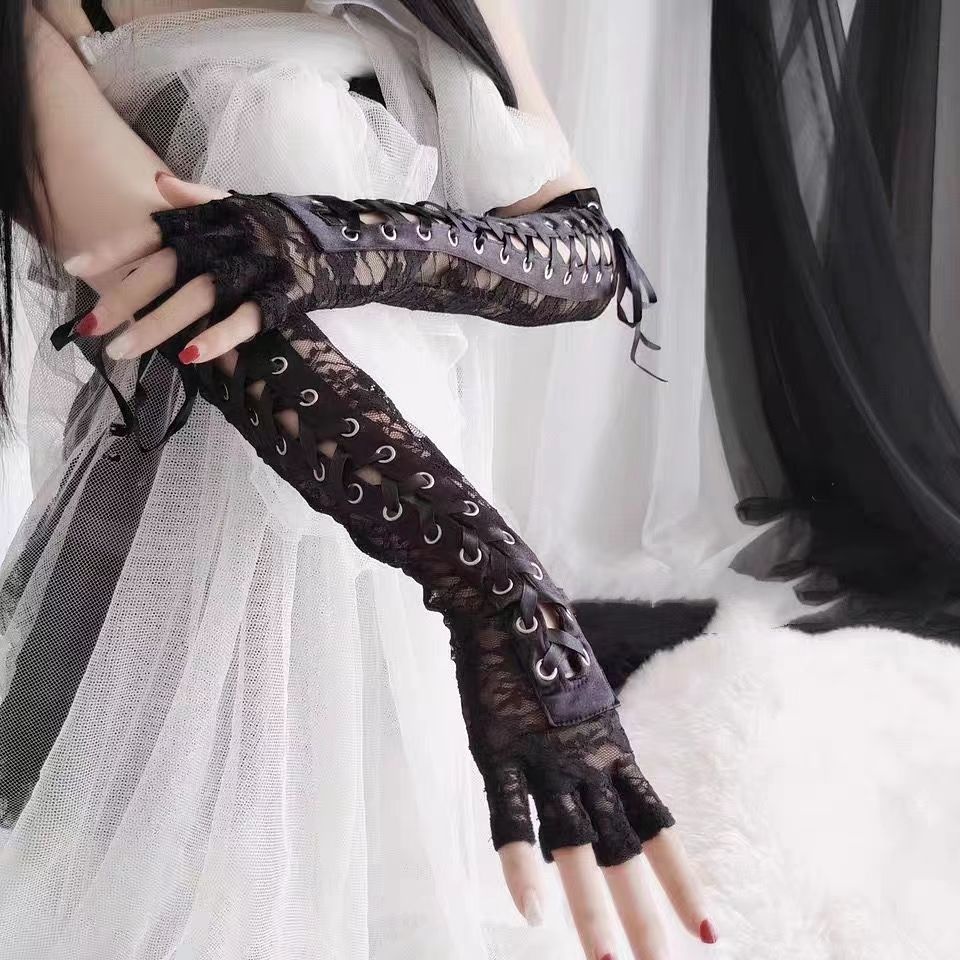 Sexy Lace Lace Laced-Up Gloves COS Prom Nightclub Gloves Lolita Half ...