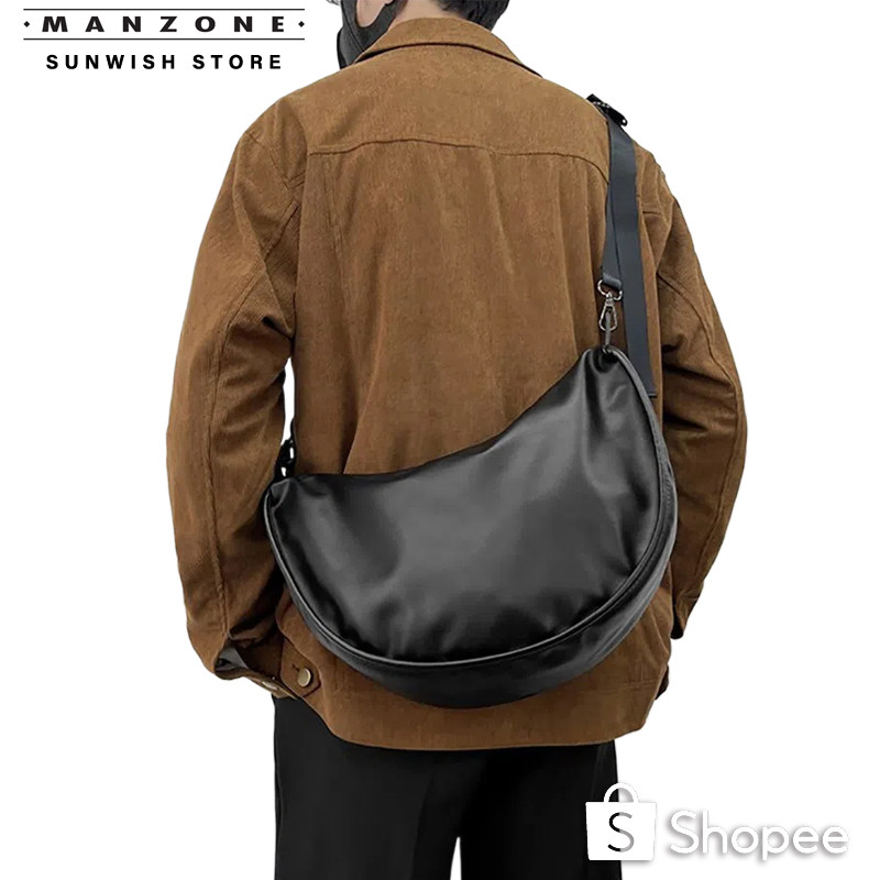 SUNWISH STORE No.6203 Smooth leather men's large capacity slanted ...