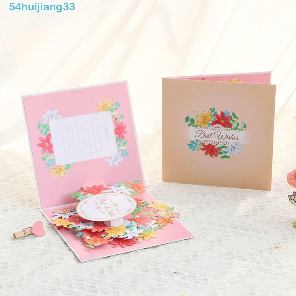 HUIJIANG 3D Pop Up Greeting Card, Wishing Paper Rotating Flower Card ...