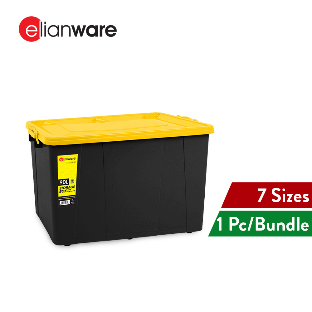 Elianware 20/30/40/50/60L Plastic Storage Box with Wheels Storage Organizer Kotak Penyimpanan ...