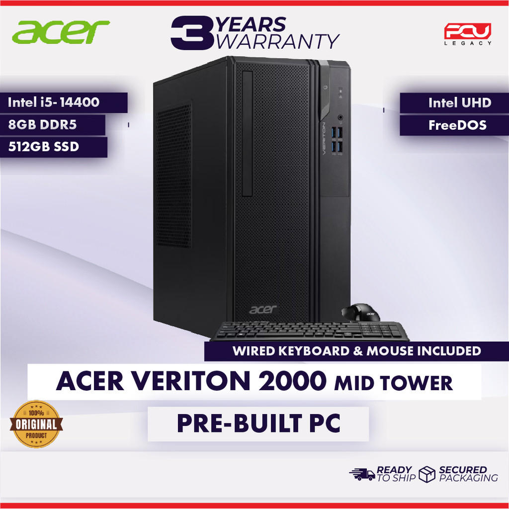ACER VERITON 2000 VS2720G - 14400 DESKTOP PC UNIT ( i5-14400, 8GB ...