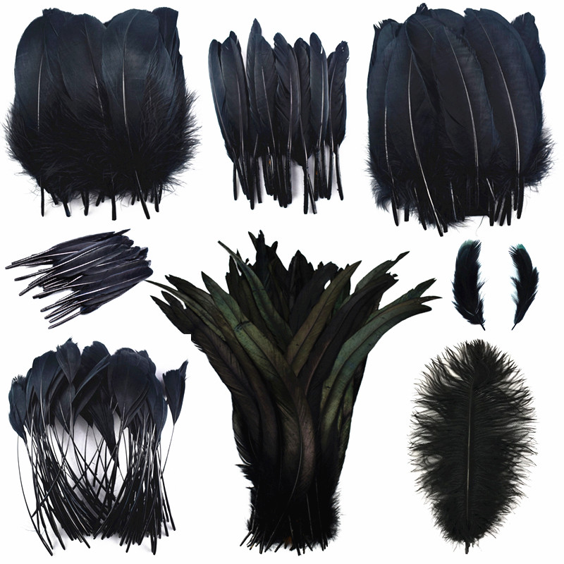 20pcs/Lot Prime Black Feathers Rooster Goose Pheasant Feathers for ...