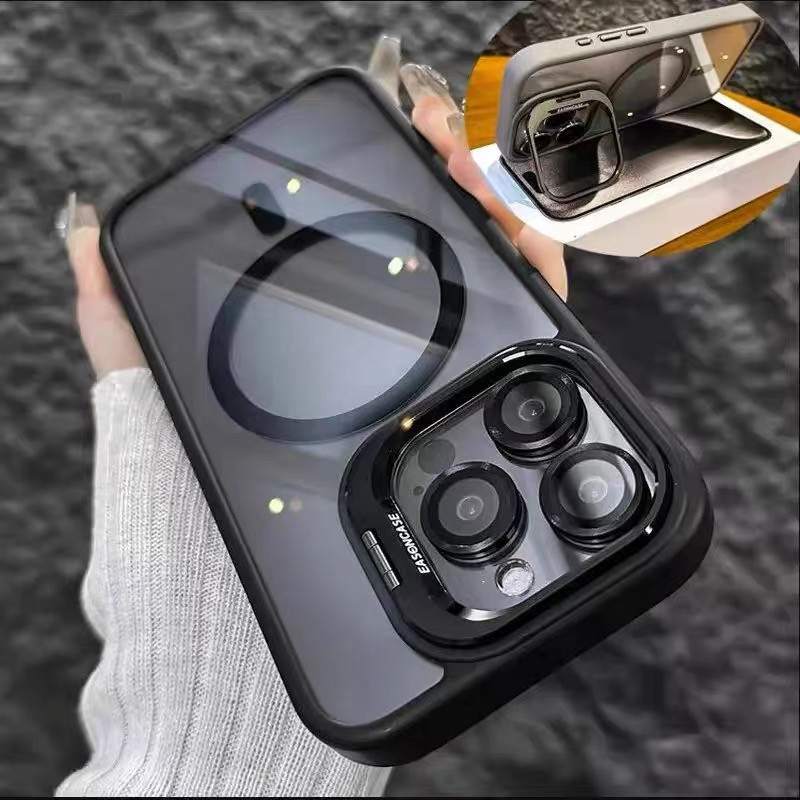 Luxury Shockproof transparent Magnetic Phone Stand Glass Lens ...