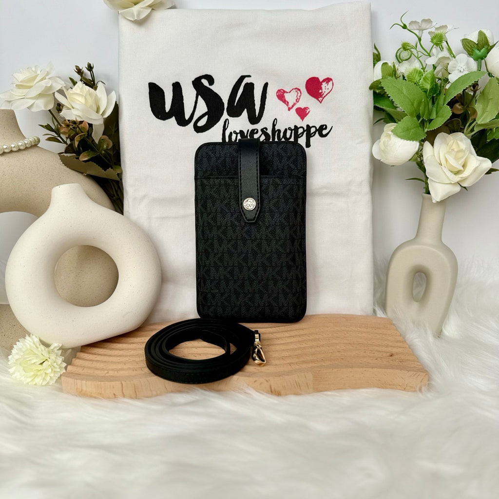 MK Jet Set Travel Phone Crossbody with Card Holder in Signature Black ...