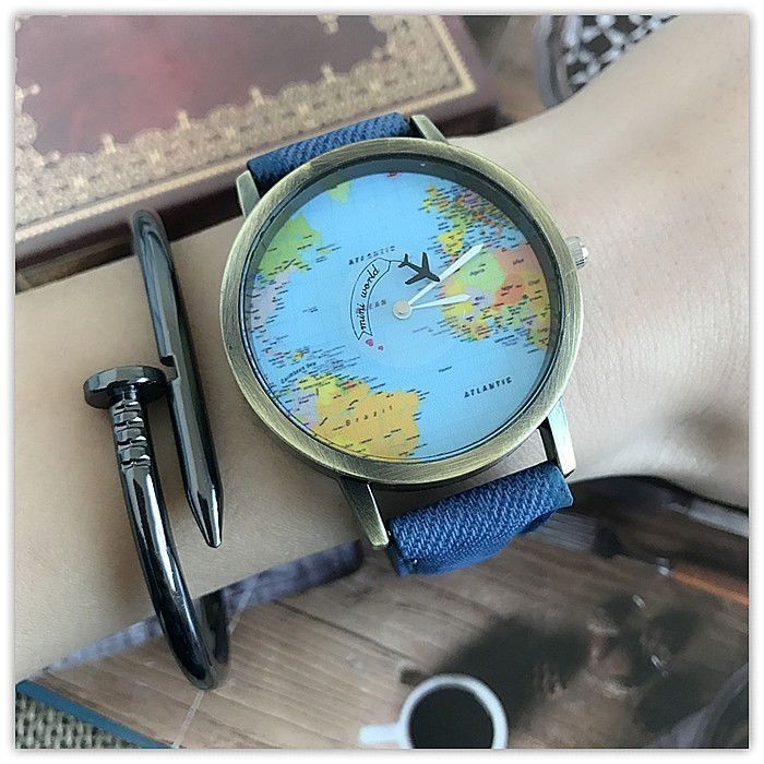 Watch Airplane Map Disc Second Hand Mechanical Quartz Pointer Watch ...