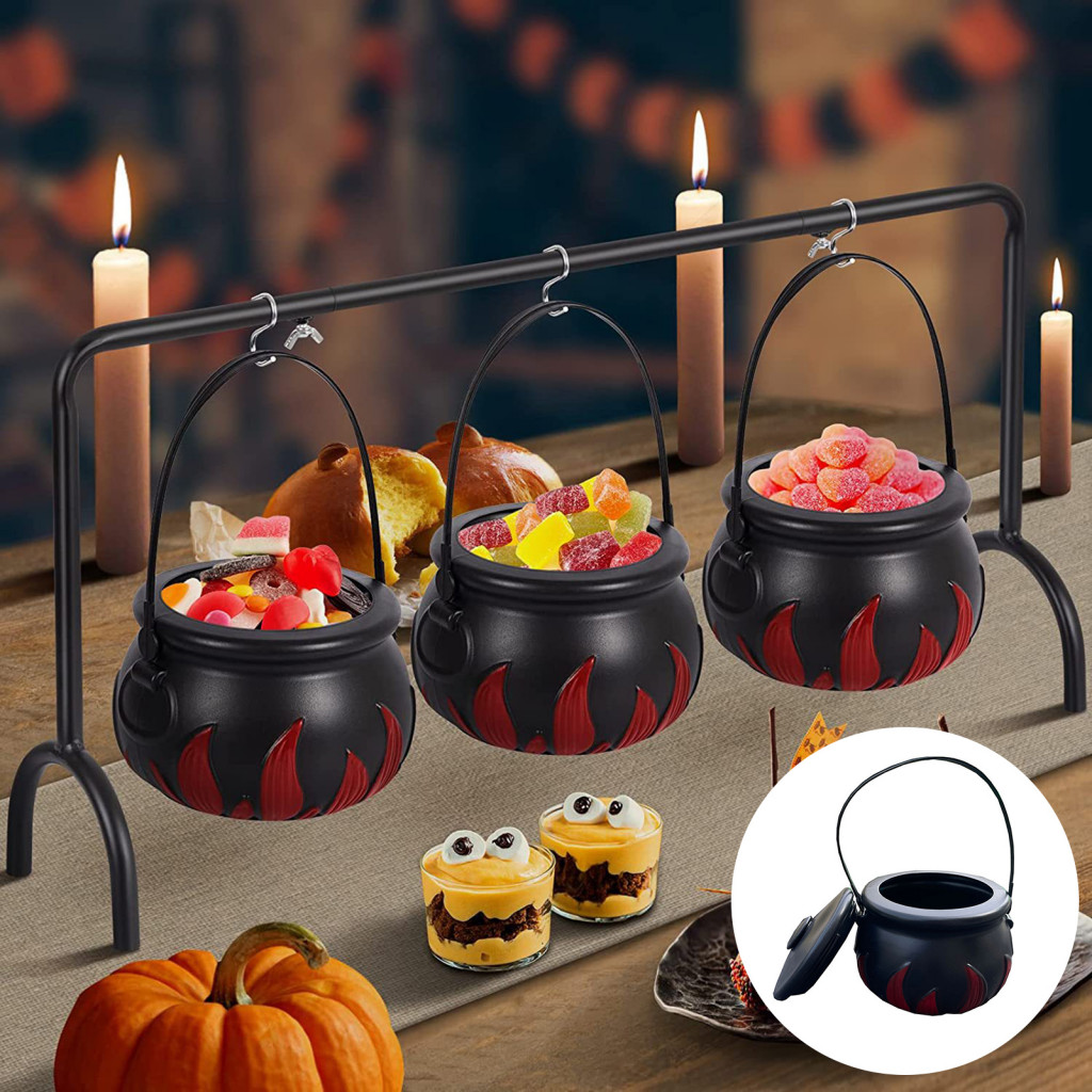 Witch Cauldron Candy Bucket Black Flame Candy Holder Spooky Halloween ...