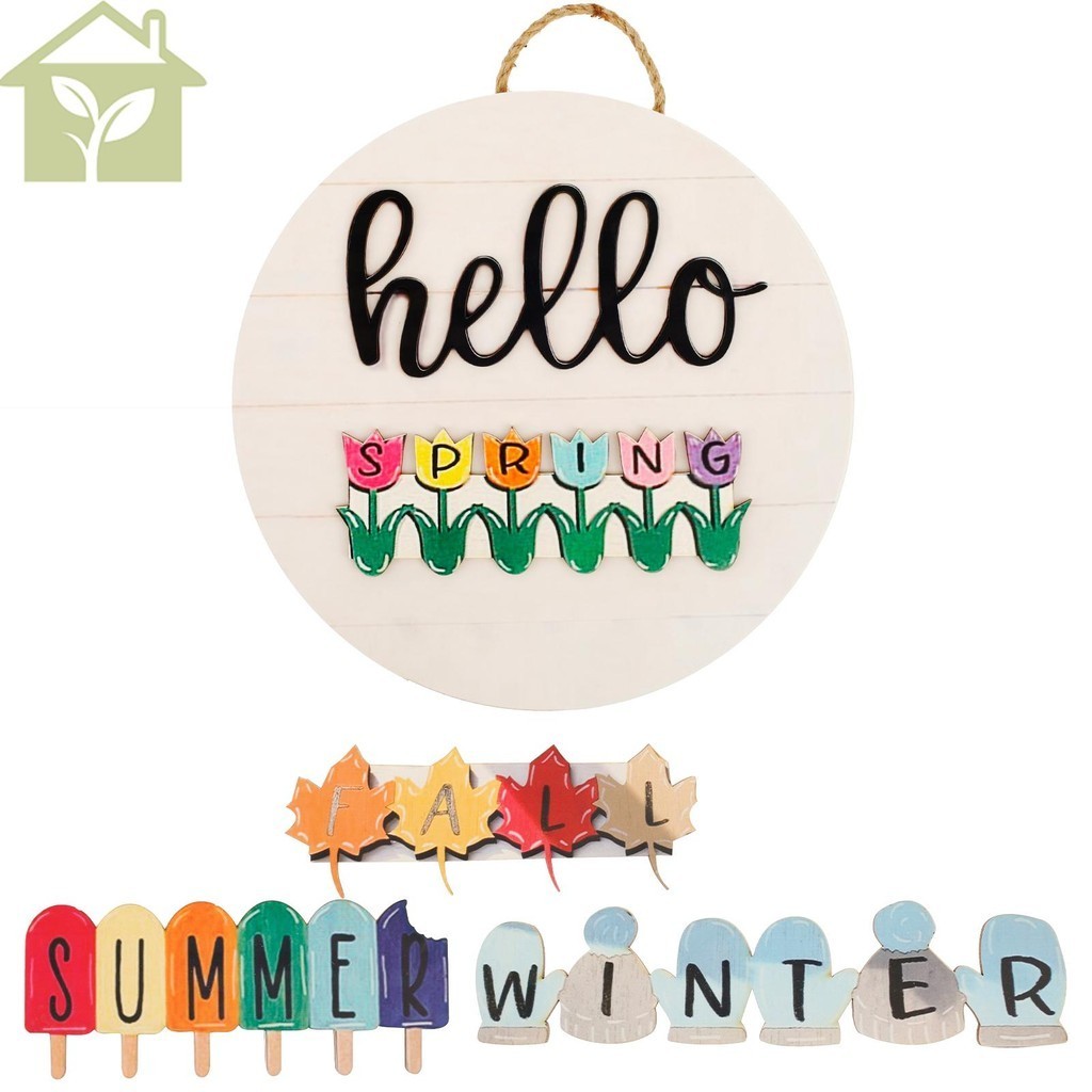Interchangeable Welcome Sign Four Seasons Theme Door Sign Wooden ...