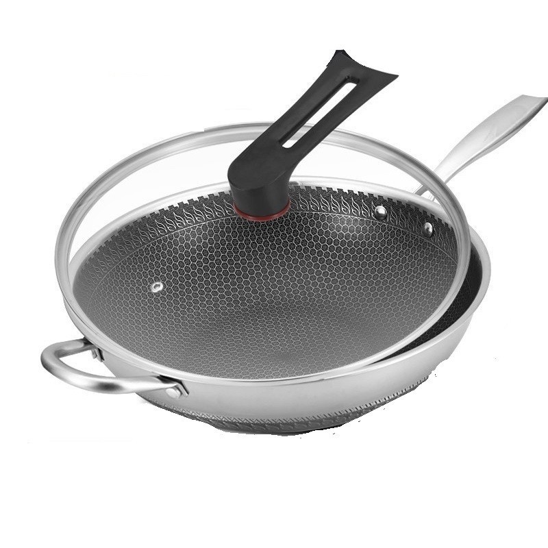 Stainless Steel Honeycomb Pan Steamer Non-Stick Wok With Lid (A ...
