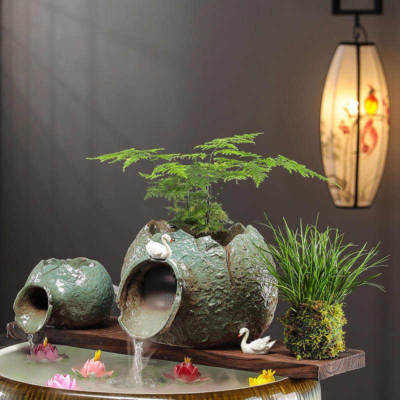 Creative Ecological Tank Ancient Fish Tank Flowing Water Circulation ...