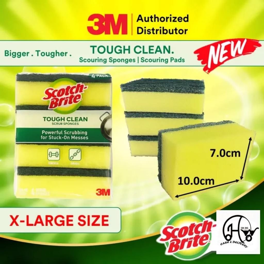 3M Scotch Brite - (4's) Tough Clean Heavy Duty Scouring Sponge Dish ...