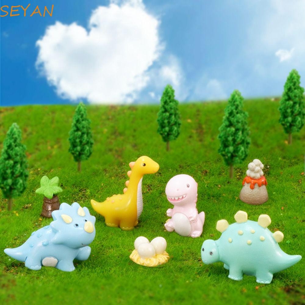 SEYAN Cartoon Dinosaur Statues, Resin Realistic Mini Dinosaur Figurines ...