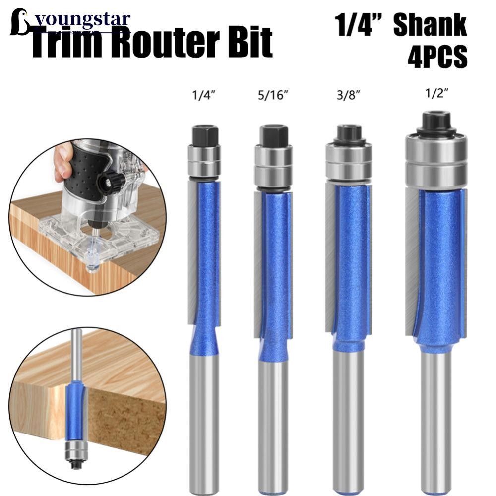 YOUNGSTAR 1/4pcs 1/4" Shank Trim Router Bit with 2 Blade Double Bearing ...
