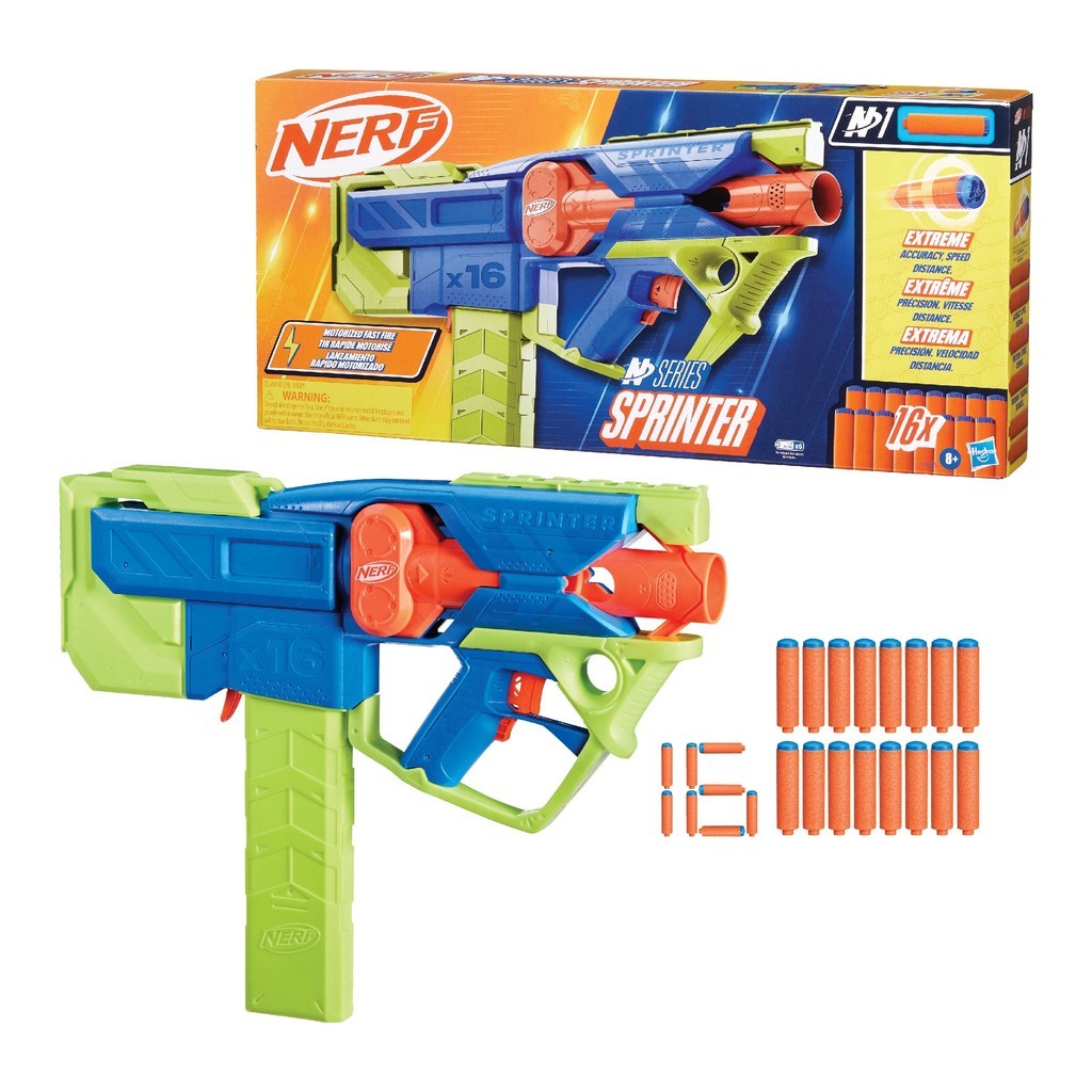 Nerf N Series Sprinter Motorized Blaster, 16 Nerf N1 Darts Compatible ...