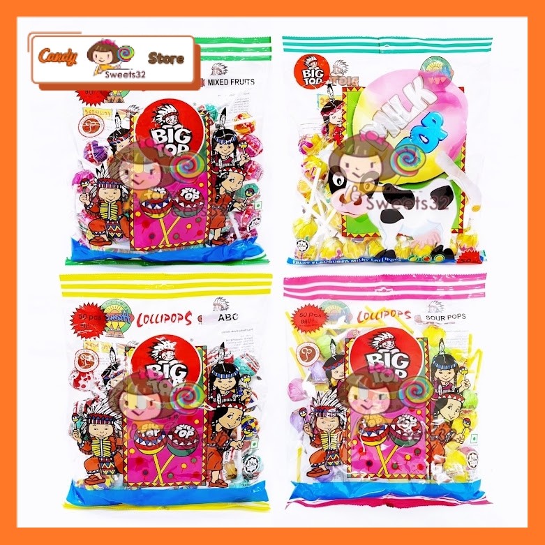 50's Big Top Lollipop 黑马棒棒糖 Mix Fruit / Sour Pop / ABC / Milk Pop (halal) | Shopee Malaysia