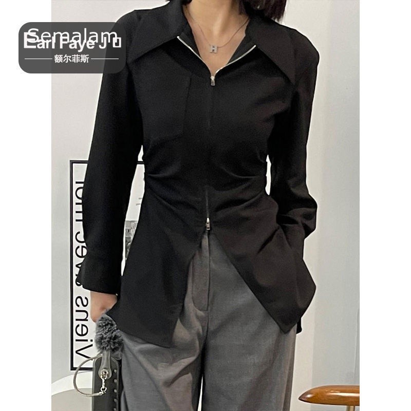 Semalam Zipper Long-Sleeved Women's Forehead Erfis Top Chic Shirt ...