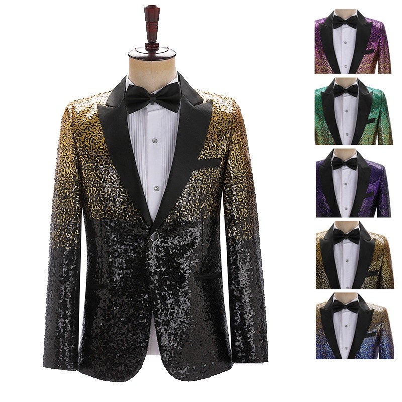 Gradient Sequin Blazer Jacket Men Stage Party Mens Suit Jackets Dress ...