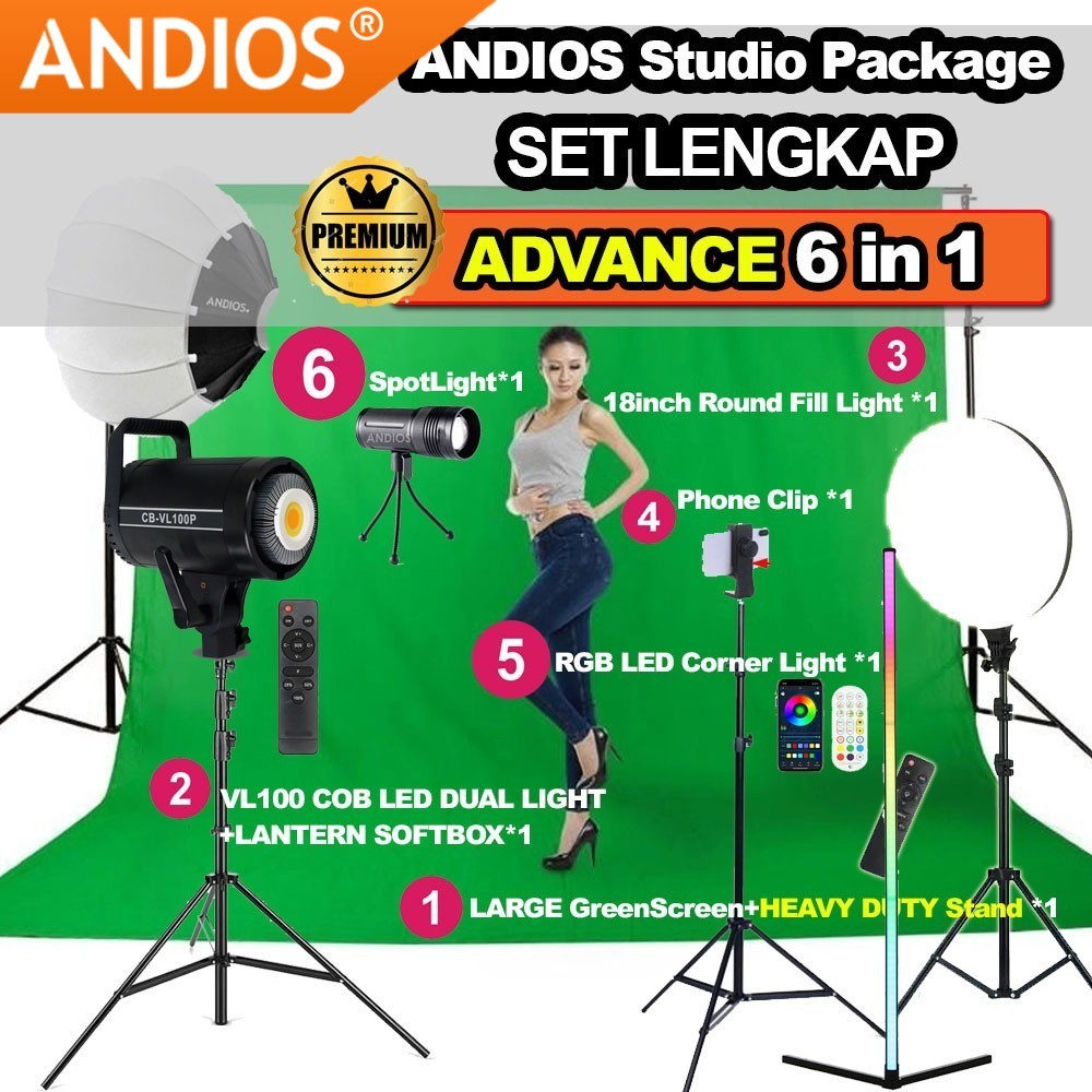 ANDIOS Package Lampu Studio Content Creator Studio Lighting Backdrop ...