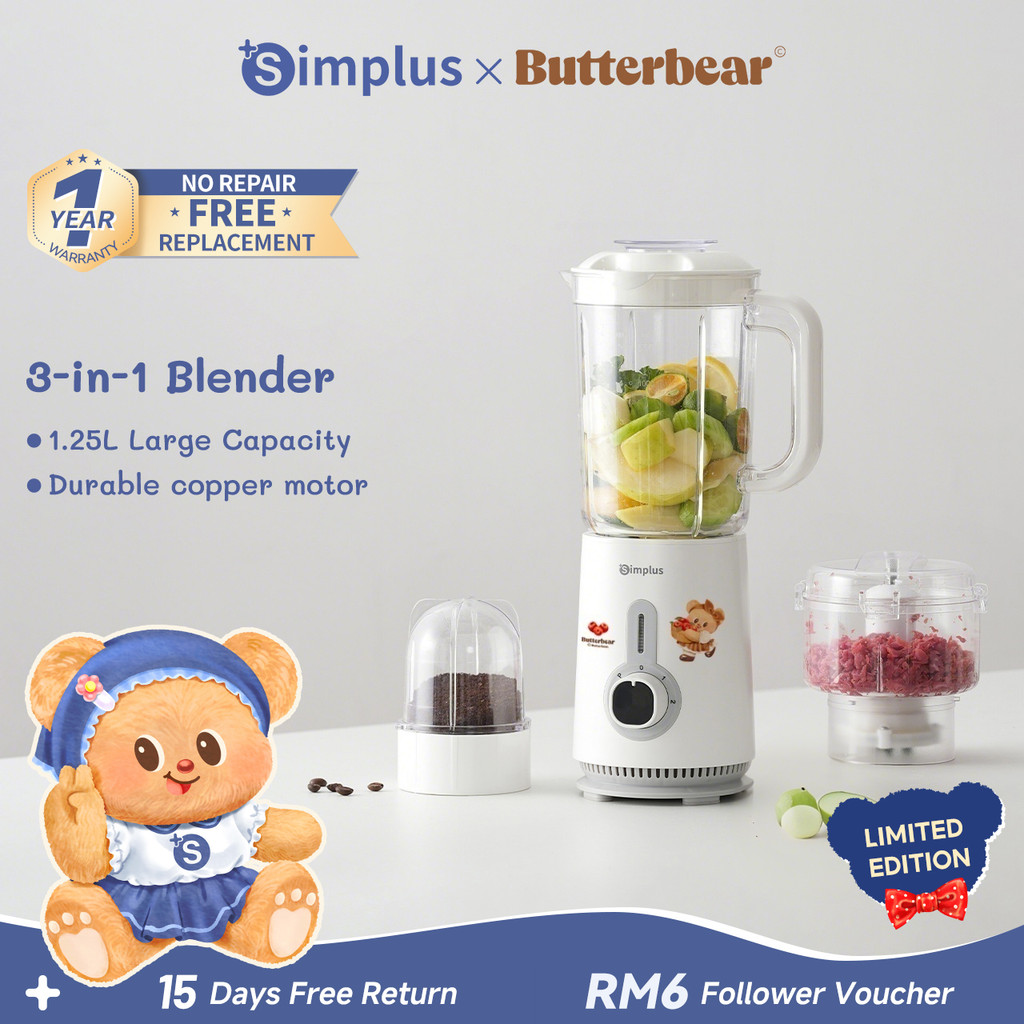 【Simplus×Butterbear】Blender 1.25L 3 in 1 Food Processor Juicer Meat Grinder Chopper 2 Speed ...