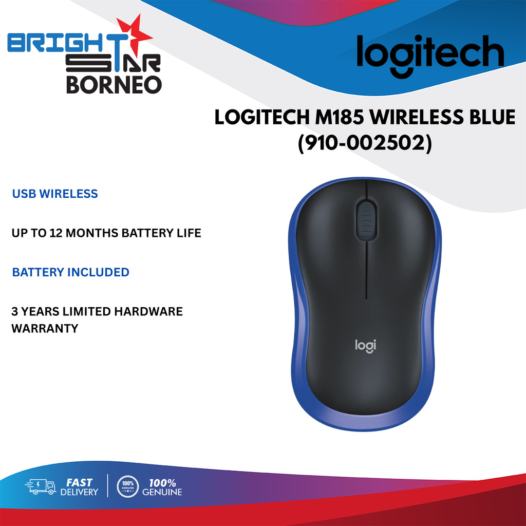 MOUSE / LOGITECH M185 WIRELESS MOUSE / USB RECEIVER WIRELESS / BLUE ...